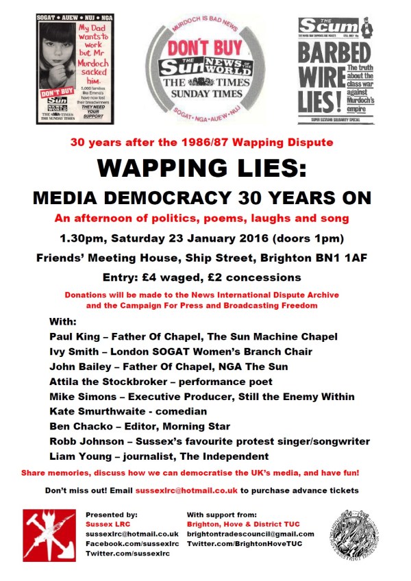 Wapping Lies: Media Democracy 30 Years On | Sussex LRC
